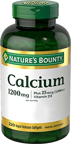 Nature’s Bounty Calcium 1200 mg With Vitamin D3, Bone Health & Immune Support, 1000 IU, 220 Softgels