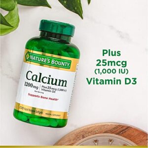 Nature’s Bounty Calcium 1200 mg With Vitamin D3, Bone Health & Immune Support, 1000 IU, 220 Softgels