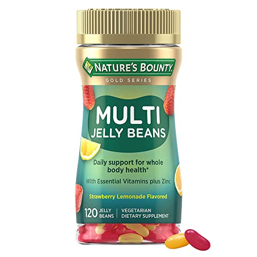 Nature's Bounty Multi Jelly Beans Gummy, with Zinc, Biotin, Vitamins A, D, E, K, Daily Support for Whole Body Health, Strawberry-Lemonade Flavor, 120 Count