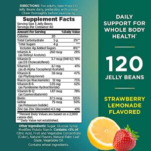 Nature's Bounty Multi Jelly Beans Gummy, with Zinc, Biotin, Vitamins A, D, E, K, Daily Support for Whole Body Health, Strawberry-Lemonade Flavor, 120 Count