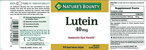 Nature's Bounty Lutein Pills, Eye Health Supplements and Vitamins, Support Vision Health, 40 mg, 30 Softgels