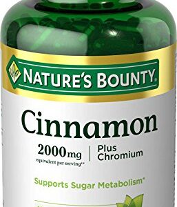 Nature's Bounty Cinnamon Pills and Chromium Herbal Health Supplement, Promotes Sugar Metabolism and Heart Health, 2000g, 60 Capsules