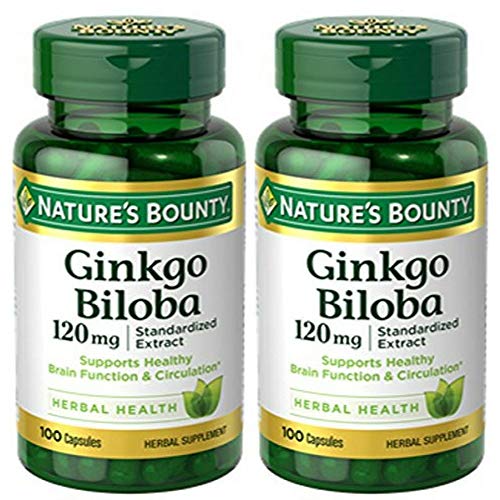 Nature's Bounty Ginkgo Biloba Standardized Extract 120 mg, Herbal Bottles, 100 Count, Pack of 2