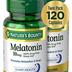 Melatonin by Nature's Bounty, 100% Drug Free Sleep Aid, Dietary Supplement, Promotes Relaxation and Sleep Health, 10mg, 60 Count(Pack of 2)