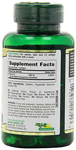 Nature's Bounty Vitamin E 400 IU Softgels Pure DL-Alpha 120 Soft Gels (Pack of 2)