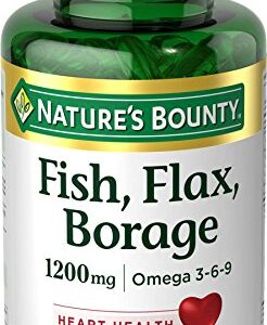 Fish, Organic Flaxseed and Borage Oils by Nature's Bounty, Omega 3-6-9 and Fatty Acids, Supports Heart, Cellular and Metabolic Function, 1200 mg, 72 Softgels (packaging may vary)