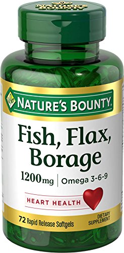 Fish, Organic Flaxseed and Borage Oils by Nature's Bounty, Omega 3-6-9 and Fatty Acids, Supports Heart, Cellular and Metabolic Function, 1200 mg, 72 Softgels (packaging may vary)