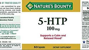 Nature's Bounty 5-HTP Pills and Dietary Supplement, Supports a Calm and Relaxed Mood, 100mg, 60 Capsules