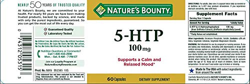 Nature's Bounty 5-HTP Pills and Dietary Supplement, Supports a Calm and Relaxed Mood, 100mg, 60 Capsules