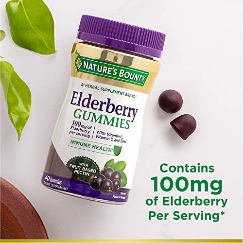 Nature’s Bounty Elderberry Gummies, Immune Support, Contains Vitamin A, C, D, E and Zinc, 40 Gummies