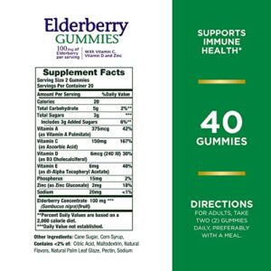 Nature’s Bounty Elderberry Gummies, Immune Support, Contains Vitamin A, C, D, E and Zinc, 40 Gummies