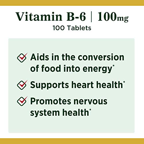 Nature’s Bounty Vitamin B6, Supports Energy Metabolism and Nervous System Health, 100mg, Tablets, 100 Ct