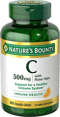 Nature's Bounty Vitamin C 500 mg with Rose Hips Chewable Tablets, Orange Flavor 90 ea (Pack of 2)