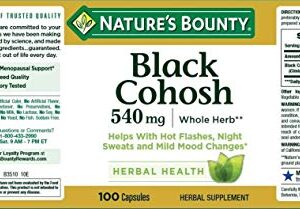 Nature's Bounty Black Cohosh Root Pills and Herbal Health Supplement, Natural Menopausal Support, 540 mg, 100 Capsules, Gelatin. Contains <2% of: Silica,Vegetable Magnesium Stearate.