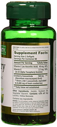 Nature's Bounty Cranberry Fruit 4200 mg, Plus Vitamin C, 120 Softgels (Pack of 2)