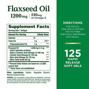 Nature's Bounty Flaxseed and Omega 3, Dietary Supplement, Supports Cardiovascular Health, 1200mg, Softgels, 125 ct