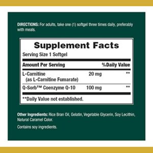 CoQ10 by Nature's Bounty, Dietary Supplement, Supports Heart Health, 100mg Plus L-Carnitine, 60 Softgels