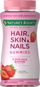 nature’s bounty optimal solutions hair, skin and nails gummies, strawberry, 80 count