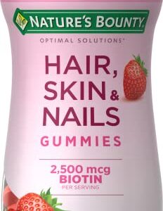 Nature's Bounty Optimal Solutions Hair, Skin and Nails Gummies, Strawberry, 80 Count