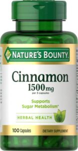 nature’s bounty cinnamon herbal supplement, supports sugar metabolism, 1500mg capsules, 100 count