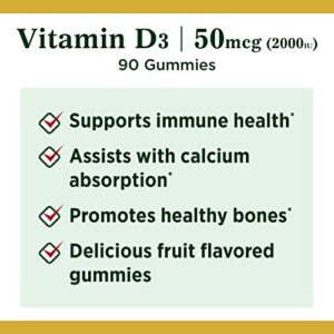 Vitamin D3 Gummies by Nature's Bounty, Vitamin Supplement, Supports Immune Health, 50mcg, 2000IU, Mixed Fruit Flavor, 90 Gummies