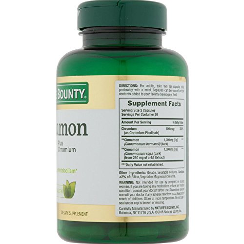 Nature's Bounty Cinnamon 2000mg Plus Chromium, Dietary Supplement Capsules 60 ea (Pack of 2)