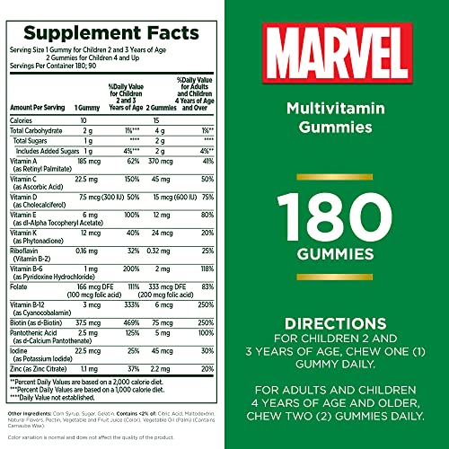 Nature's Bounty Marvel’s Spider-Man Kids Multi Vitamin Gummy, Natural Strawberry and Raspberry Flavored Multi Vitamin, 180 Gummies