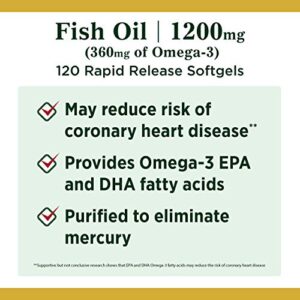 FIsh Oil by Nature's Bounty, Dietary Supplement, Omega 3, Supports Heart Health, 1200 Mg, 120 Rapid Release Softgels