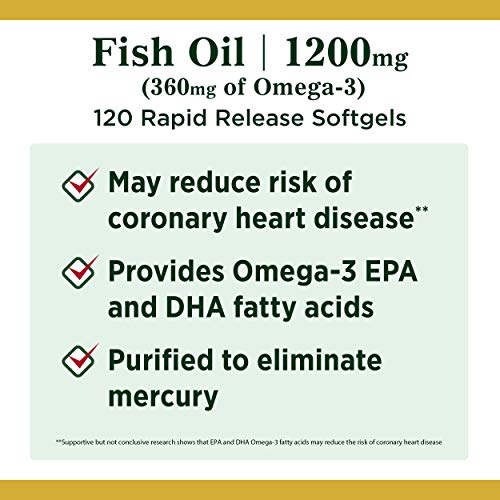 FIsh Oil by Nature's Bounty, Dietary Supplement, Omega 3, Supports Heart Health, 1200 Mg, 120 Rapid Release Softgels