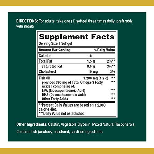 FIsh Oil by Nature's Bounty, Dietary Supplement, Omega 3, Supports Heart Health, 1200 Mg, 120 Rapid Release Softgels