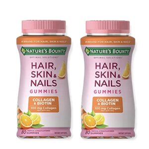 Nature's Bounty Hair, Skin & Nails with Biotin Collagen, Citrus, 80 Gummies (Pack of 2)