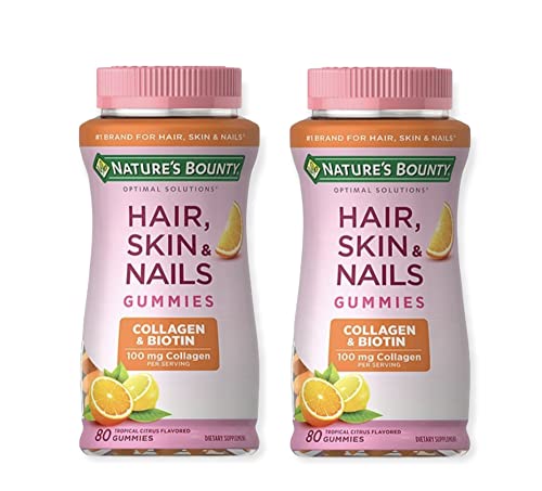 Nature's Bounty Hair, Skin & Nails with Biotin Collagen, Citrus, 80 Gummies (Pack of 2)