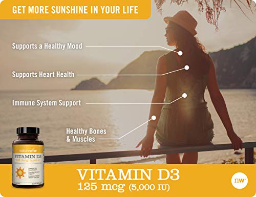 NatureWise Vitamin D3 5000iu (125 mcg) 1 Year Supply for Healthy Muscle Function, and Immune Support, Non-GMO, Gluten Free in Cold-Pressed Olive Oil, Packaging Vary ( Mini Softgel), 360 Count