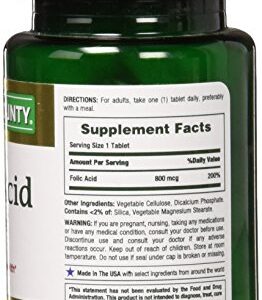 Nature's Bounty Folic Acid 800 mcg Tablets Maximum Strength 250 ea (Pack of 2)