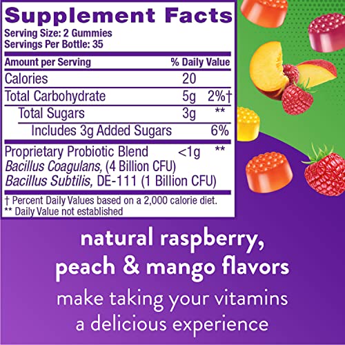 Vitafusion Probiotic Gummy Supplements, Raspberry, Peach and Mango Flavored Probiotic Nutritional Supplements, 70 Count