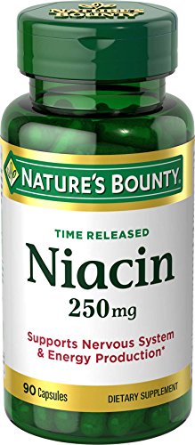 Nature's Bounty Niacin Pills and Supplement, Supports Nervous System and Cellular Energy Production, 250mg, 90 Capsules