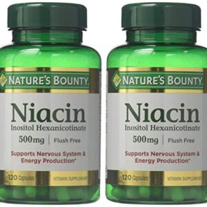 Nature's Bounty Flush Free Niacin 500 Mg, 240 Capsules (2 X 120 Count Bottles)