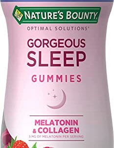 Nature's Bounty Optimal Solutions Gorgeous Sleep Melatonin 5mg Gummies with Collagen, Assorted Fruit Flavors, 60 Count (Pack of 2)