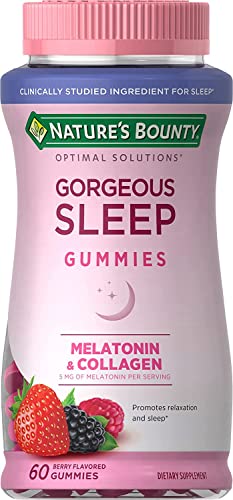 Nature's Bounty Optimal Solutions Gorgeous Sleep Melatonin 5mg Gummies with Collagen, Assorted Fruit Flavors, 60 Count (Pack of 2)