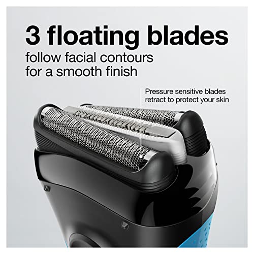 Braun Electric Series 3 Razor with Precision Trimmer, Rechargeable, Wet & Dry Foil Shaver for Men, Blue/Black, 4 Piece