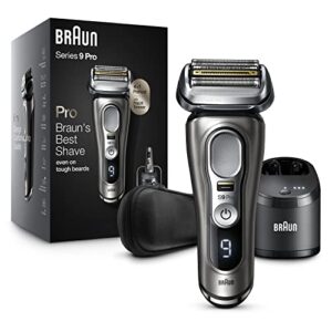 braun electric razor for men, series 9 pro 9465cc wet & dry electric foil shaver with prolift beard trimmer, cleaning & charging smartcare center, noble metal