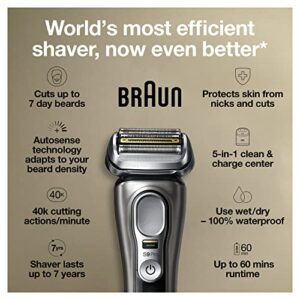 Braun Electric Razor for Men, Series 9 Pro 9465cc Wet & Dry Electric Foil Shaver with ProLift Beard Trimmer, Cleaning & Charging SmartCare Center, Noble Metal