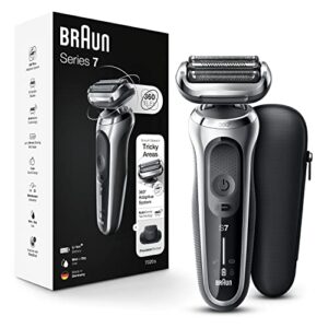 braun electric razor for men, series 7 360 flex head foil shaver with precision beard trimmer, rechargeable, wet & dry and travel case, black, 5 piece set