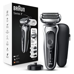 braun series 7 360 flex head electric shaver with beard trimmer for men, rechargeable, wet & dry with charging stand & travel case, silver black