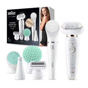 braun epilator silk-épil 9 flex 9-300 beauty set, facial hair removal for women, shaver & trimmer, cordless, rechargeable, wet & dry, facespa