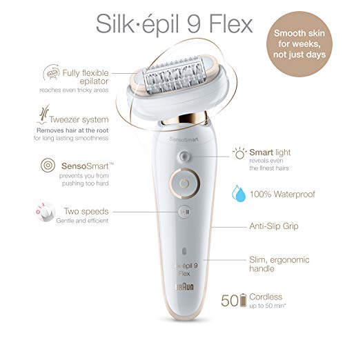 Braun Epilator Silk-épil 9 Flex 9-300 Beauty Set, Facial Hair Removal for Women, Shaver & Trimmer, Cordless, Rechargeable, Wet & Dry, FaceSpa