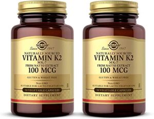 solgar natural vitamin k2 (mk-7) 100 mcg, 50 vegetable capsules – pack of 2 – supports bone health – natural whole food source from natto extract – non-gmo, gluten free – 100 total servings