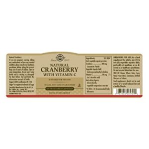 Solgar Natural Cranberry with Vitamin C, 60 Vegetable Capsules - Supports Urinary & Bladder Health - With Vitamin C for Immune Support - Non-GMO, Vegan, Gluten Free, Dairy Free, Kosher - 60 Servings