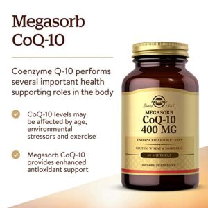 Solgar Megasorb CoQ-10 400 mg, 60 Softgels - Supports Heart & Brain Function - Coenzyme Q10 Supplement - Enhanced Absorption - Gluten Free, Dairy Free - 60 Servings