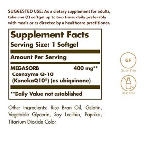 Solgar Megasorb CoQ-10 400 mg, 60 Softgels - Supports Heart & Brain Function - Coenzyme Q10 Supplement - Enhanced Absorption - Gluten Free, Dairy Free - 60 Servings